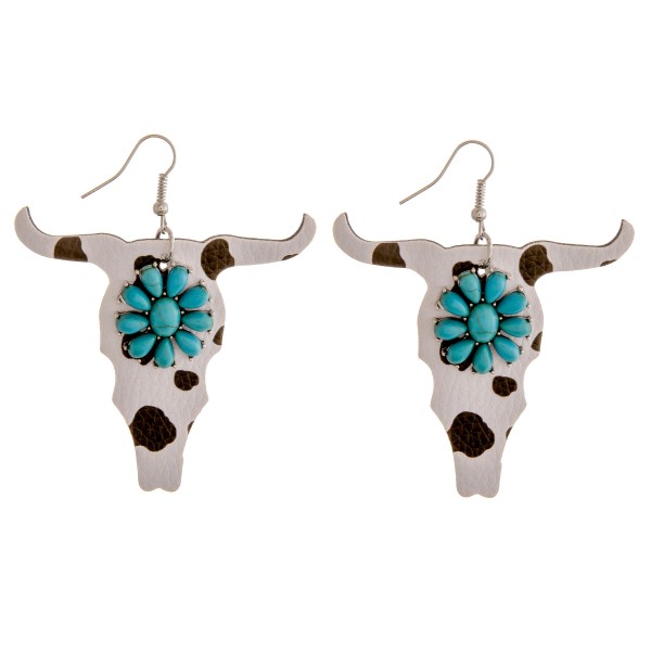 Cow print leather earrings store