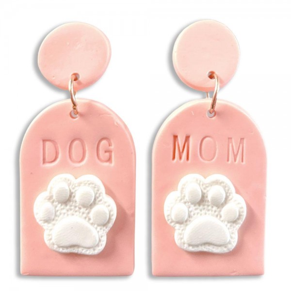 Polymer Clay Drop Earrings Featuring Dog Mom and Elevated 254362