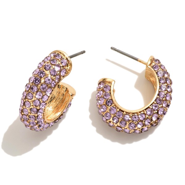 Rhinestone Encrusted Huggie Hoop Earrings. Approximately .5 L 258311 Wholesale Fashion Jewelry