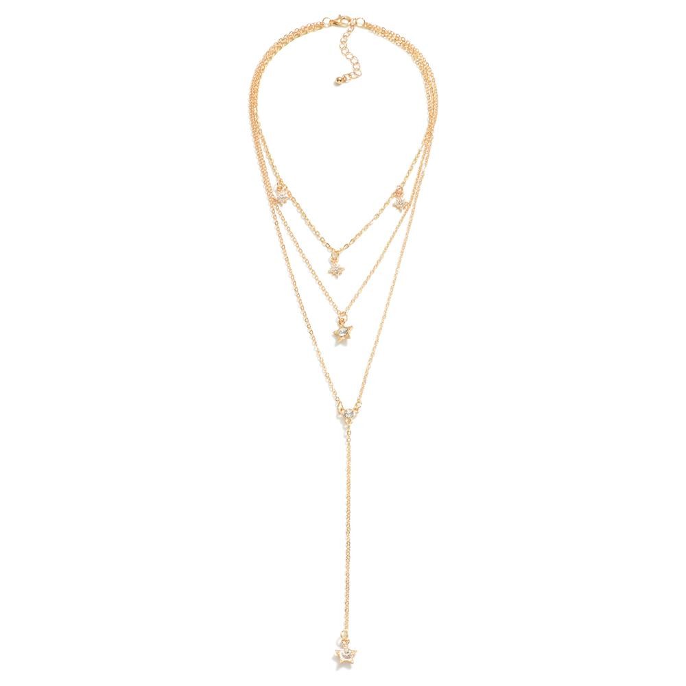 Layered Chain Link Necklace Featuring Star Pendant - Approximately 20 ...