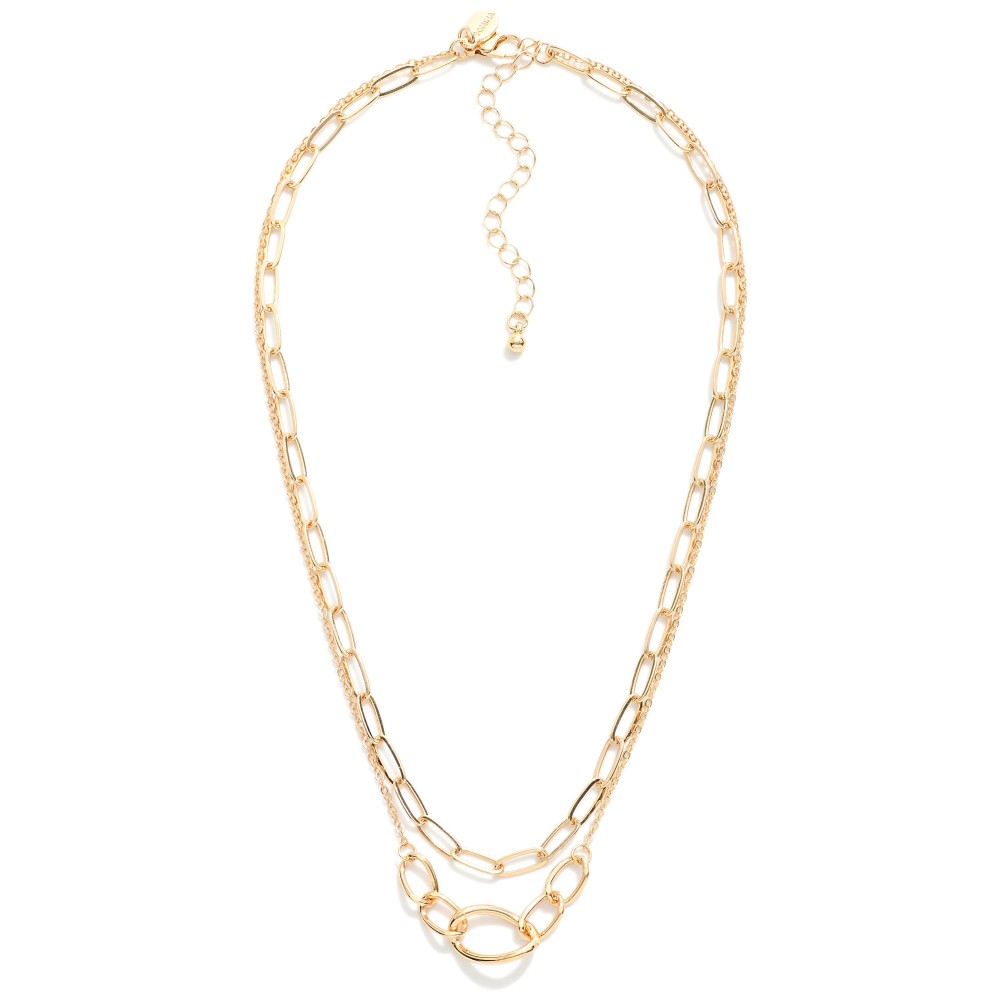 Layered Metal Chain Link Necklace With Large Chain Link Focal ...