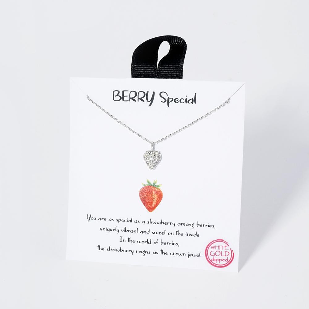 Dainty Chain Link Necklace Featuring Cubic Zirconia Strawberry Pendant ...