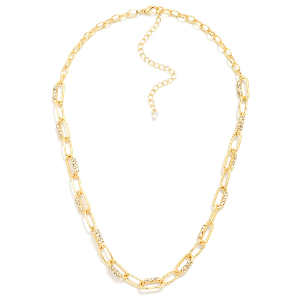 Carabiner Link Chain Link Necklace Featuring Pave Rhinestone Accents ...