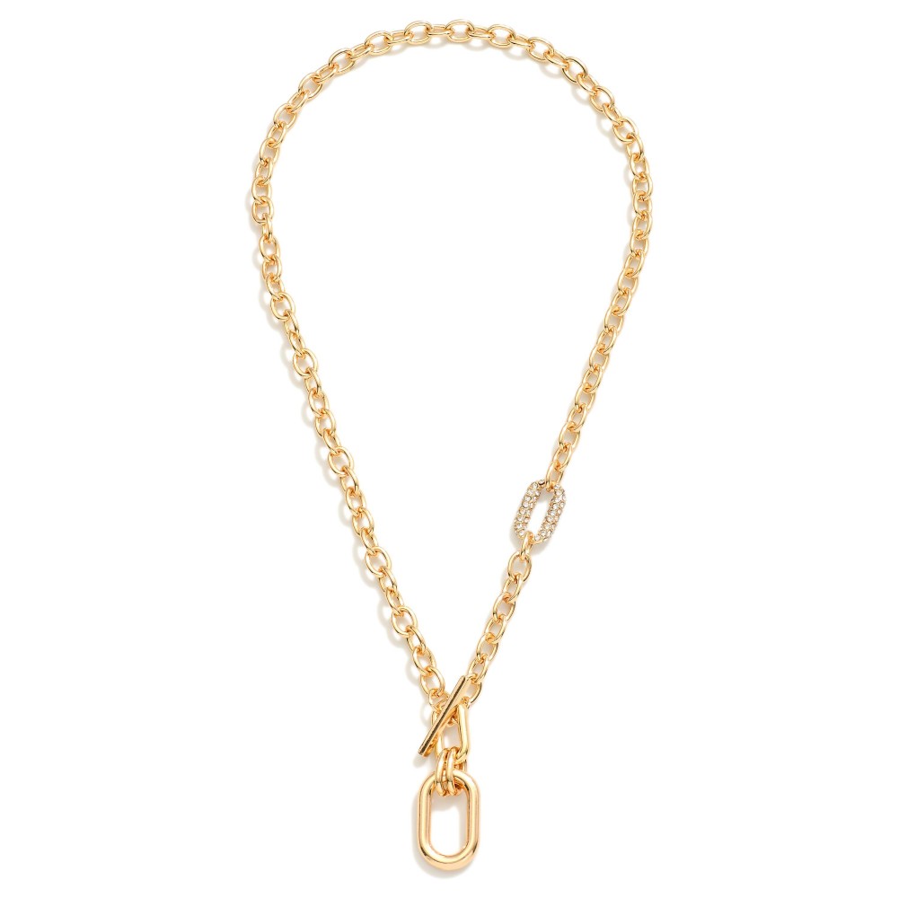 Chain Link Necklace Featuring Pave Rhinestone Link & Rectangular Toggle ...