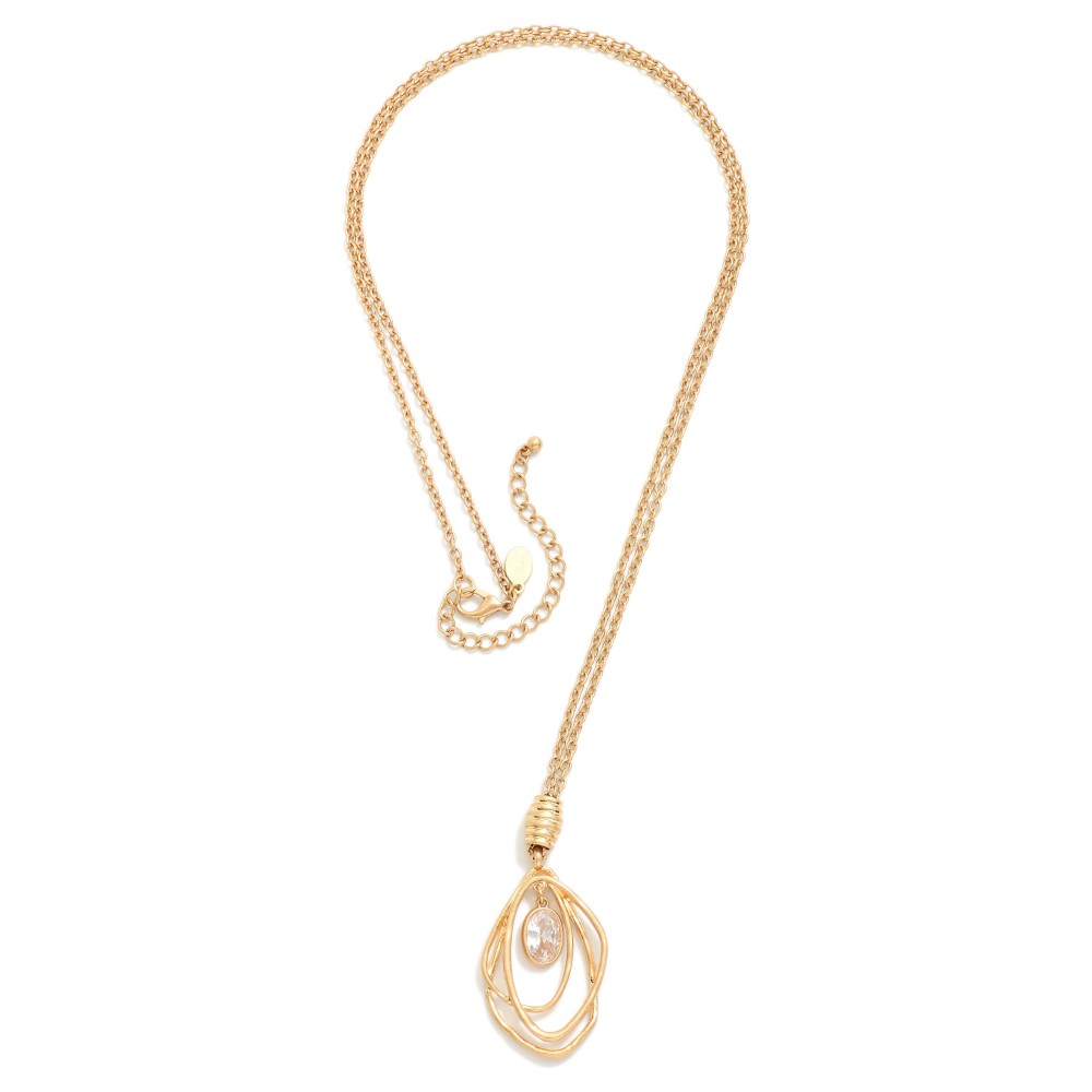 Long Chain Link Necklace Featuring Layered Metal Tone Geometric Shapes ...