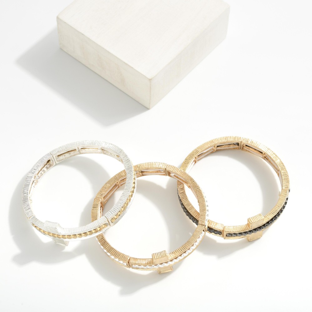 Brushed Metal Stretch Cross Bracelets Featuring Bead Details ...