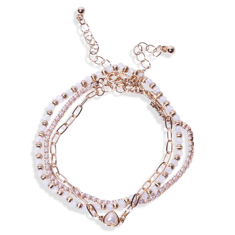 Layered Chain Link Bracelet Featuring Gold Tones & Pearls ...