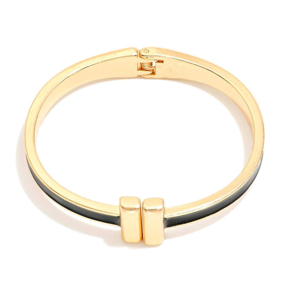 Metal Hinged Bangle Bracelet With Gold Tone Bar Closure - Approximately ...