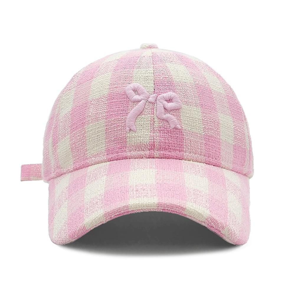 Checker Baseball Cap With Embroidered Bow - One Size Fits Most - Slide ...