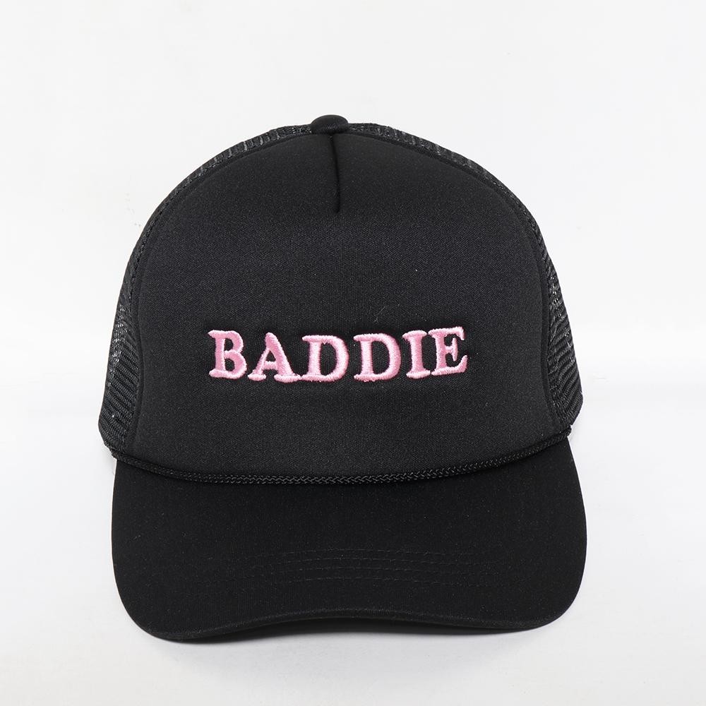 "BADDIE" Embroidered Trucker Cap With Mesh Back - One Size Fits Most ...