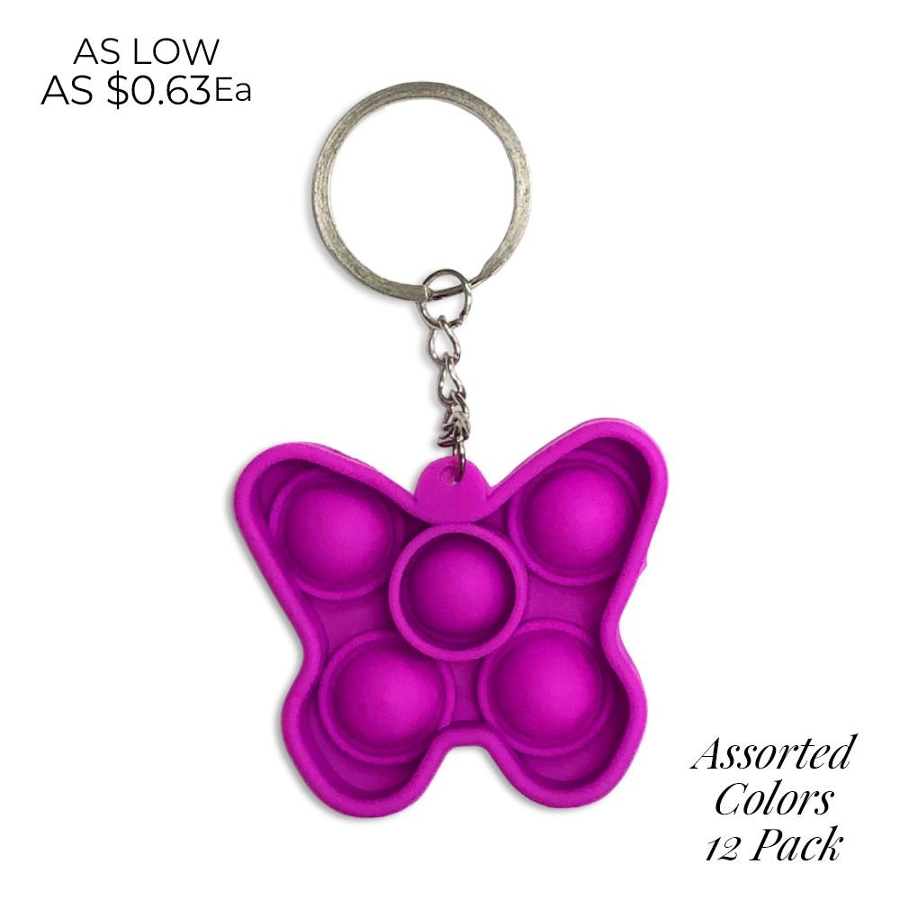 Solid Colored Butterfly Shaped Fidget Popper Key Chain - Ages 3+ - As ...