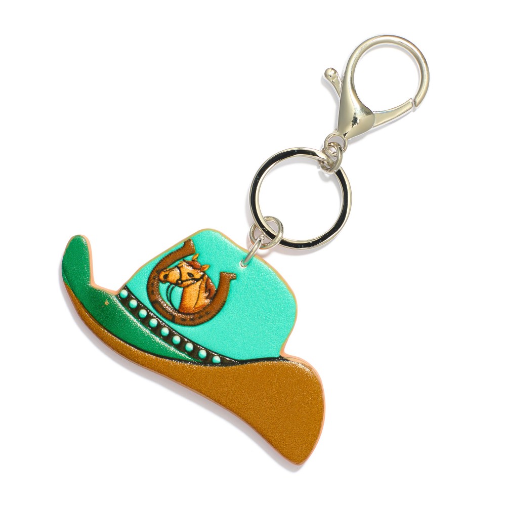 Vegan Leather Horse & Horseshoe Cowboy Hat Key Ring - Approximately 4 ...