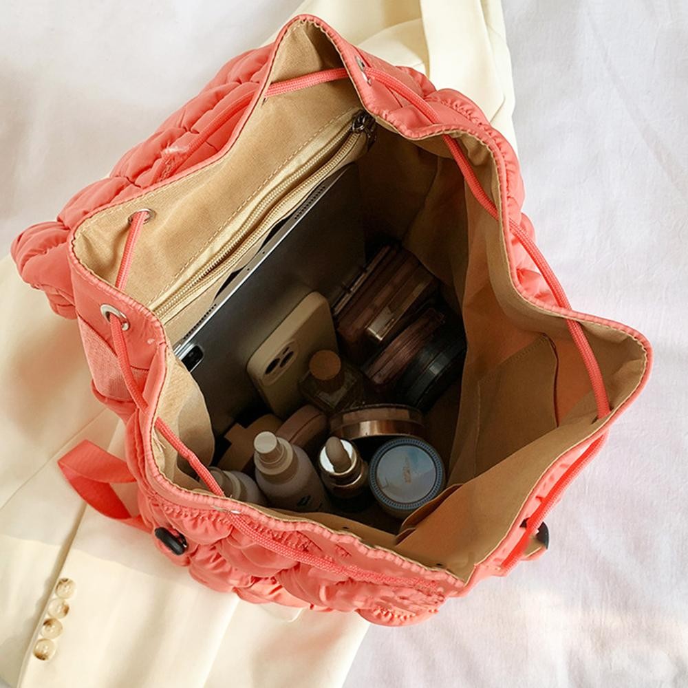 Nylon Quilted Puffer Backpack With Magnetic Flap Closure - Drawstring ...